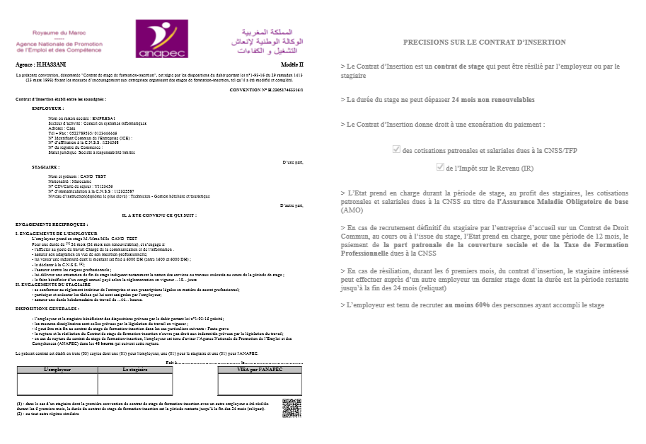 Contrat signé par l'ANAPEC