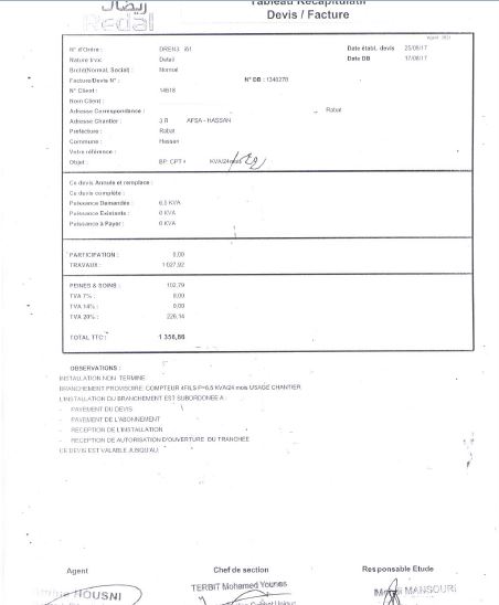 Devis des travaux Redal